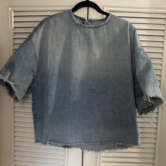 Zara | Tops | Zara Washed Blue Short Sleeve Denim Tee | Poshmark
